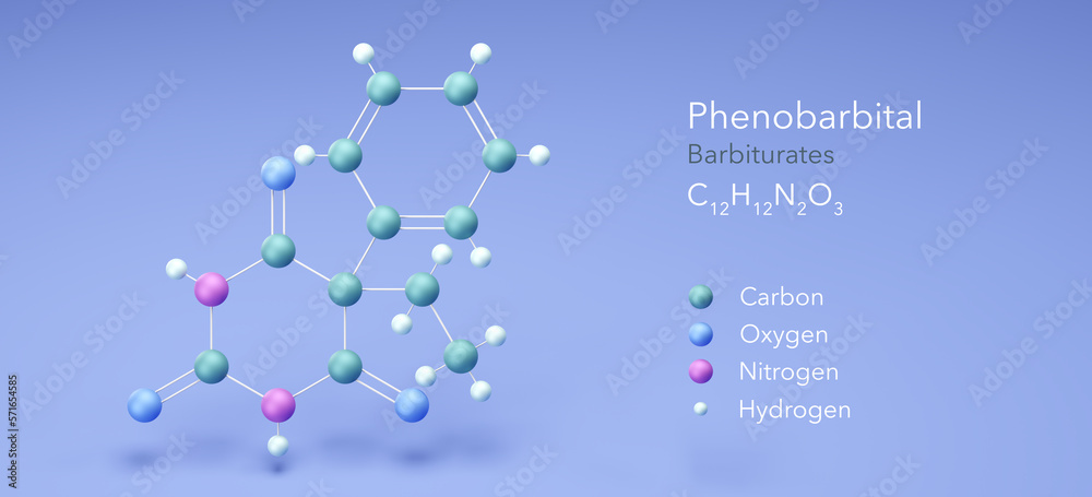 phenobarbital molecule, molecular structures, barbiturate, 3d model ...