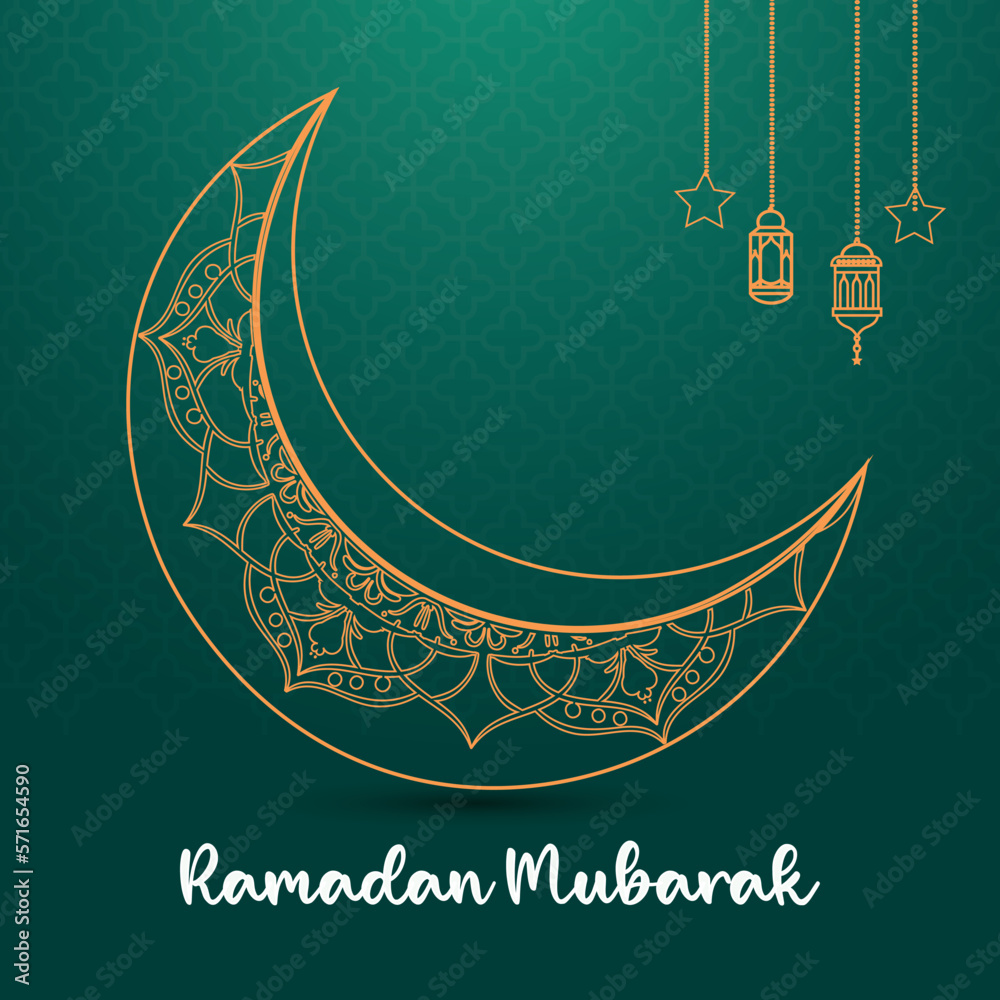 Islamic Holy Month of Ramadan Mubarak vector design with Ramadan moon ...