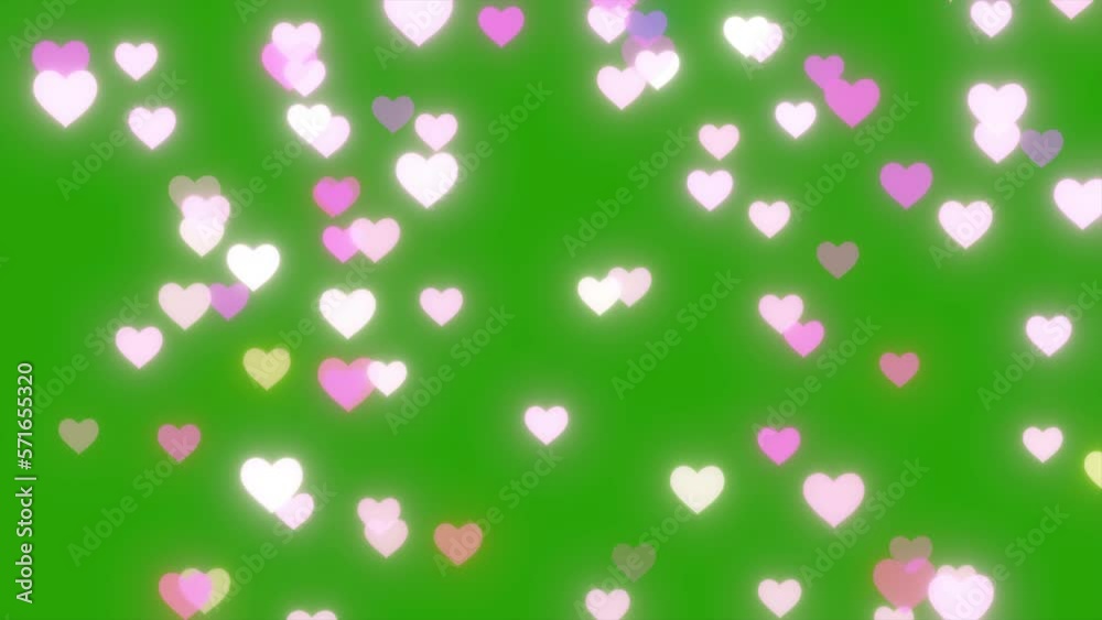 Heart Falling On Green Screen Background. Glowing Heart Animation Over Green Screen Background ...