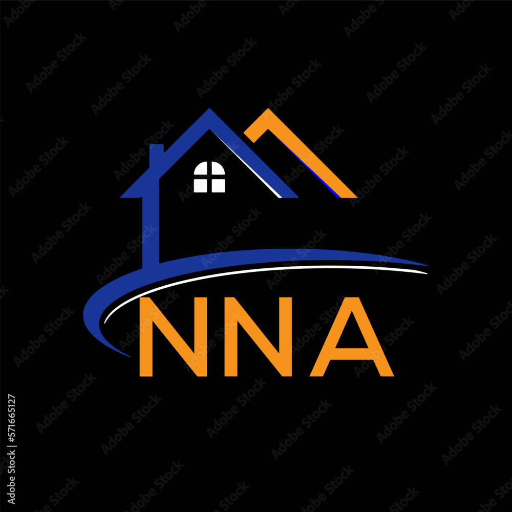 NNA house logo, letter logo. NNA blue image on black background and ...