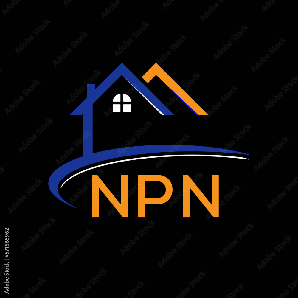 NPN house logo, letter logo. NPN blue image on black background and ...