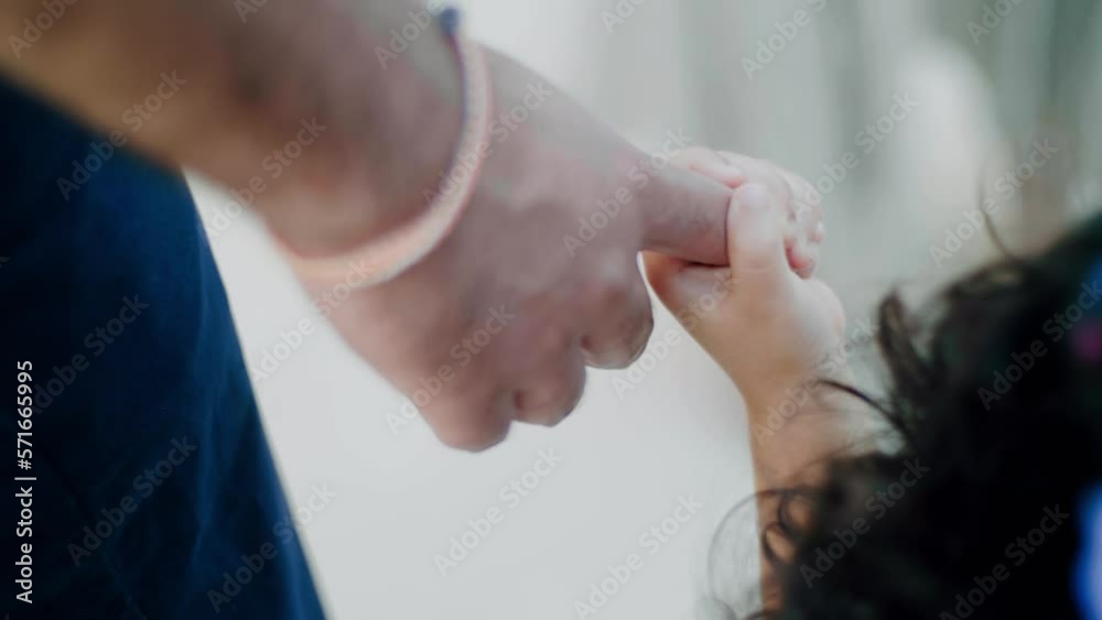 The child holds the father's hand close up Stock Video | Adobe Stock