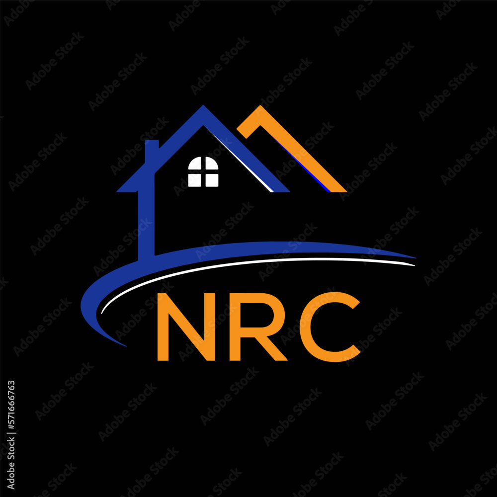 NRC house logo, letter logo. NRC blue image on black background and ...