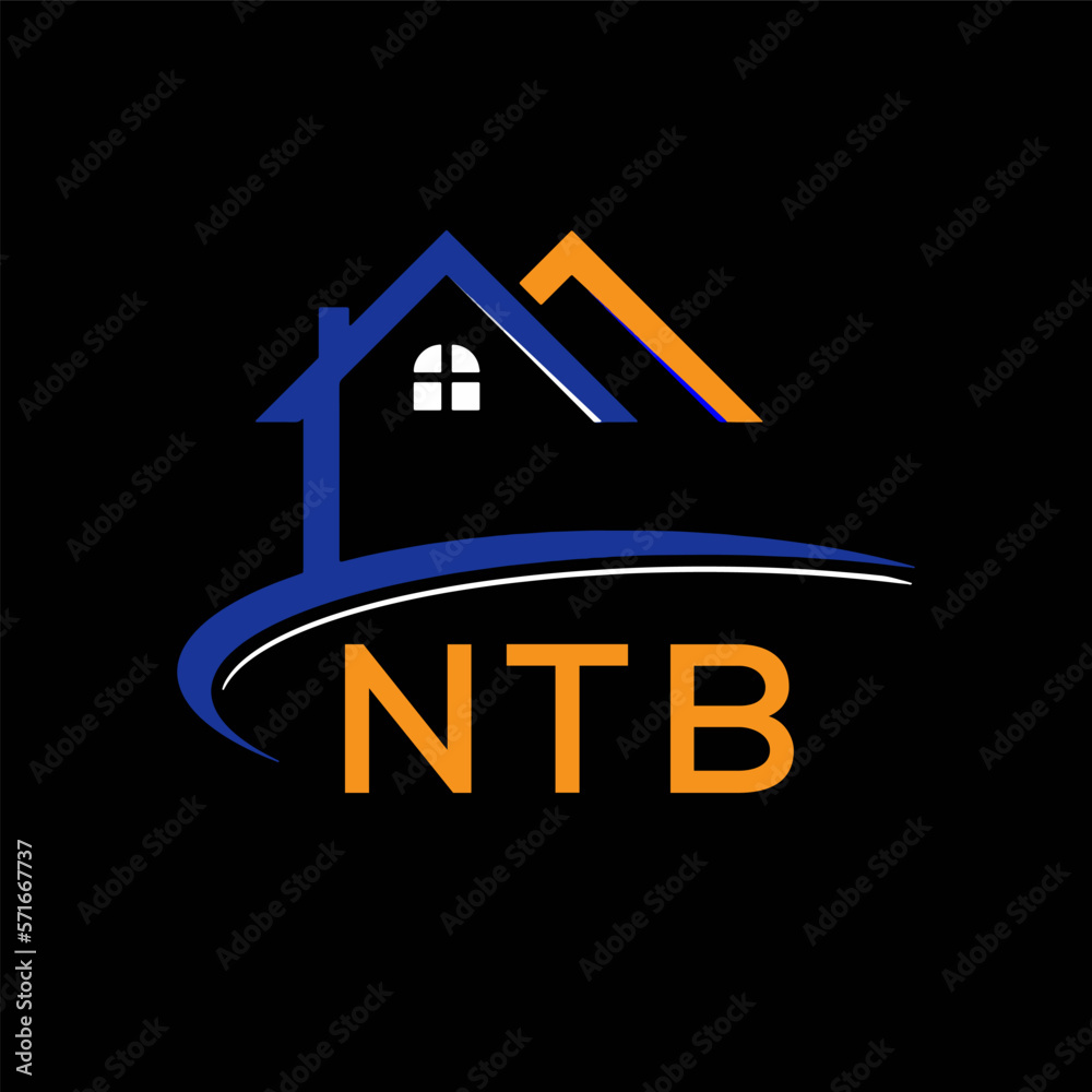NTB house logo, letter logo. NTB blue image on black background and ...