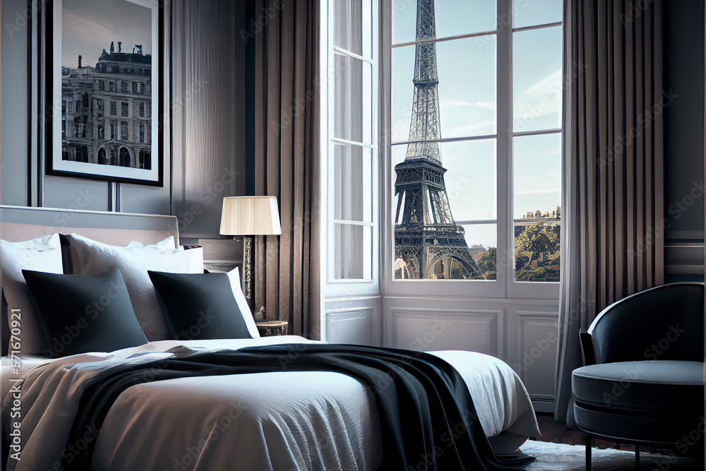 Interior of a luxurious room in an expensive hotel in Paris, France ...