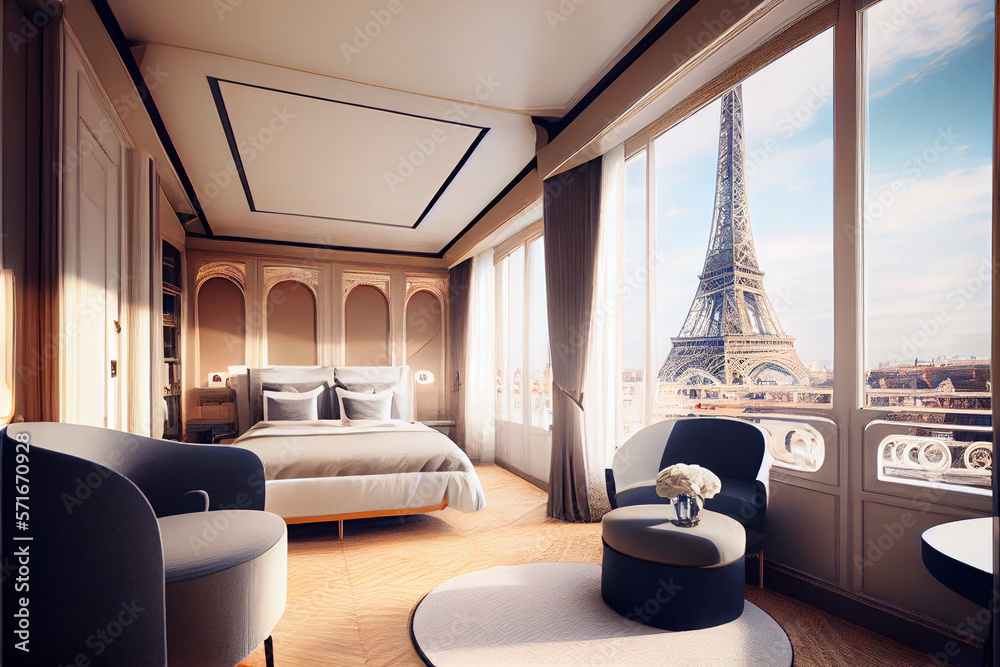Interior of a luxurious room in an expensive hotel in Paris, France ...