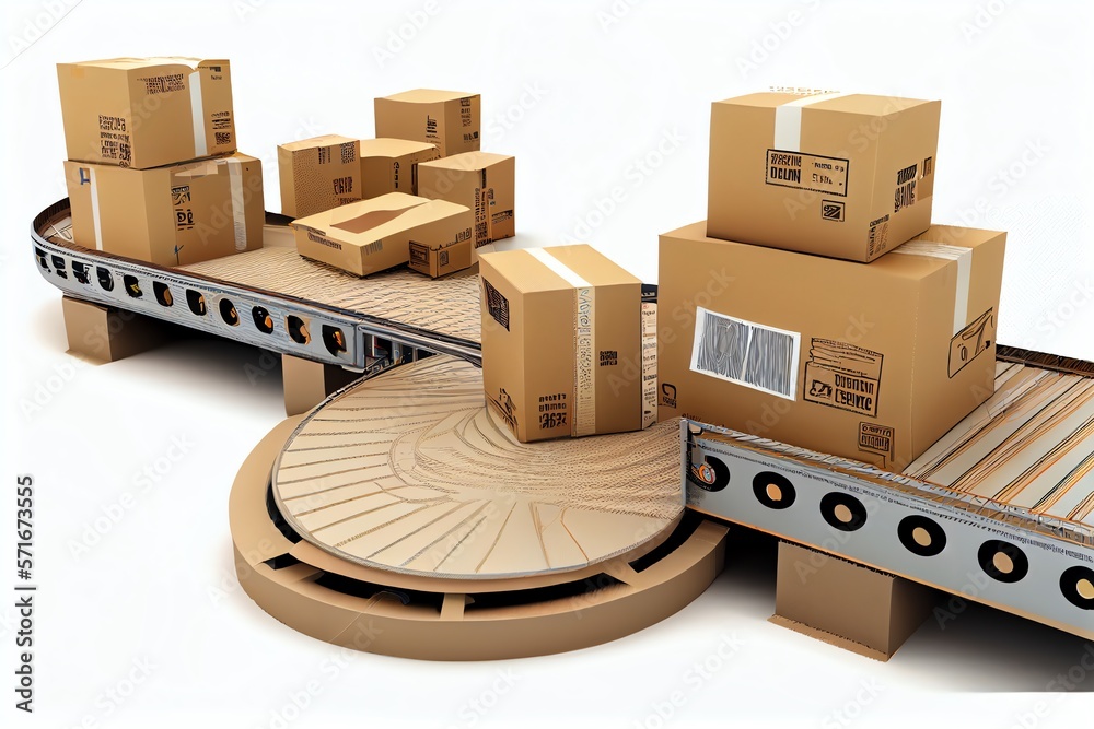 Packaging beltline, packages delivery and parcels shipping concept ...
