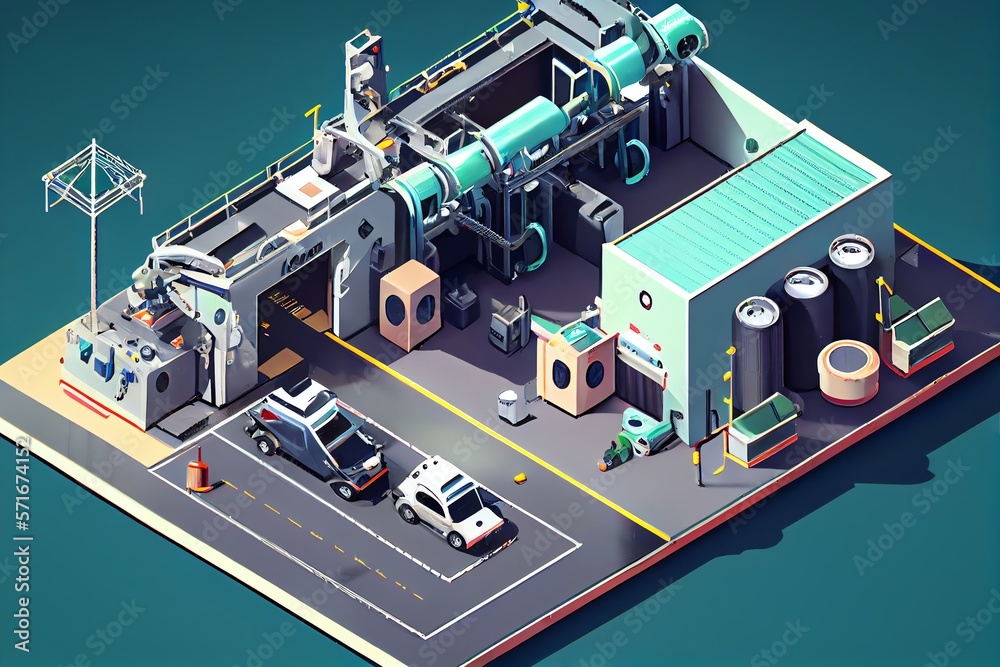 Top View Car Factory with Automated Robot Arm Assembly Line ...