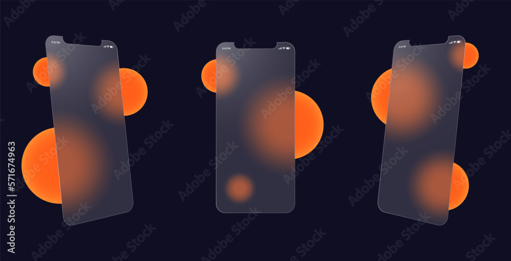 Phone screen vector template. Smarphone mock up in glassmorphism style ...