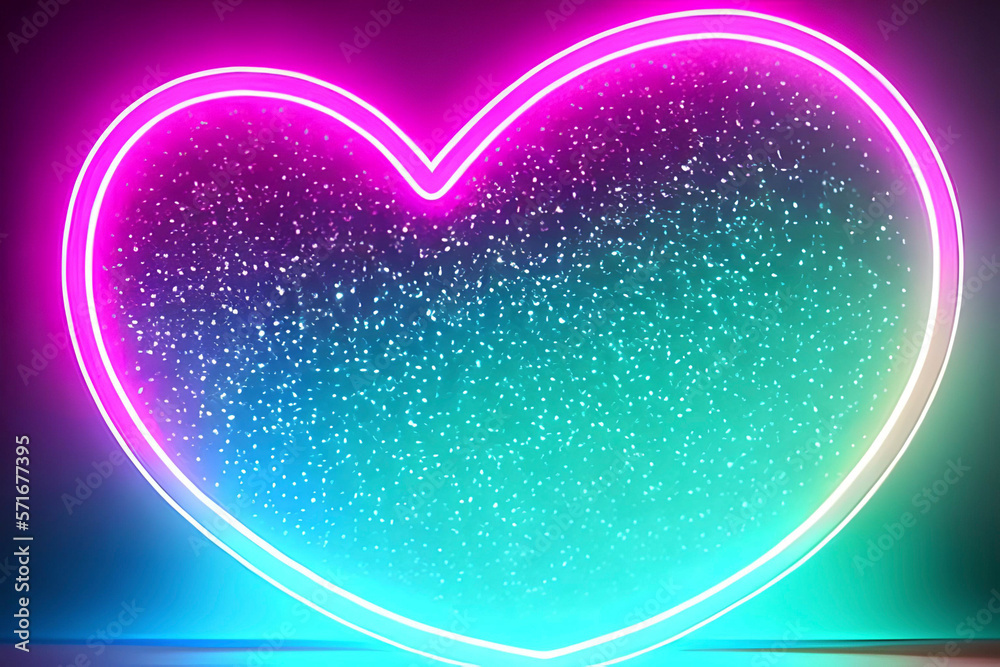 The heart shapes on abstract light neon glitter background in love ...
