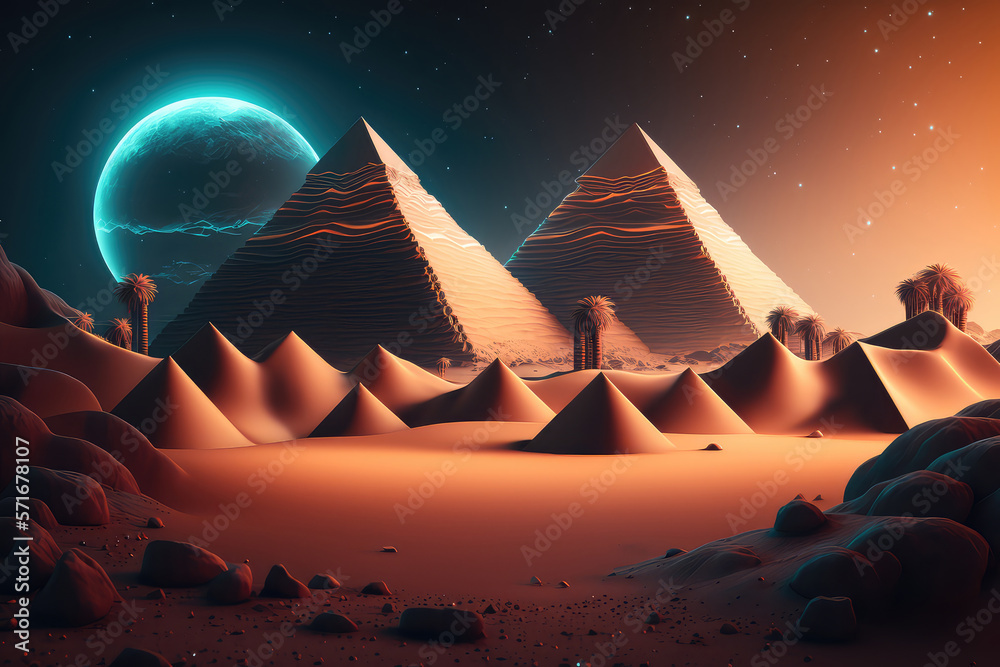 Desert with the great pyramids of ancient Egypt. Giza with pyramids ...