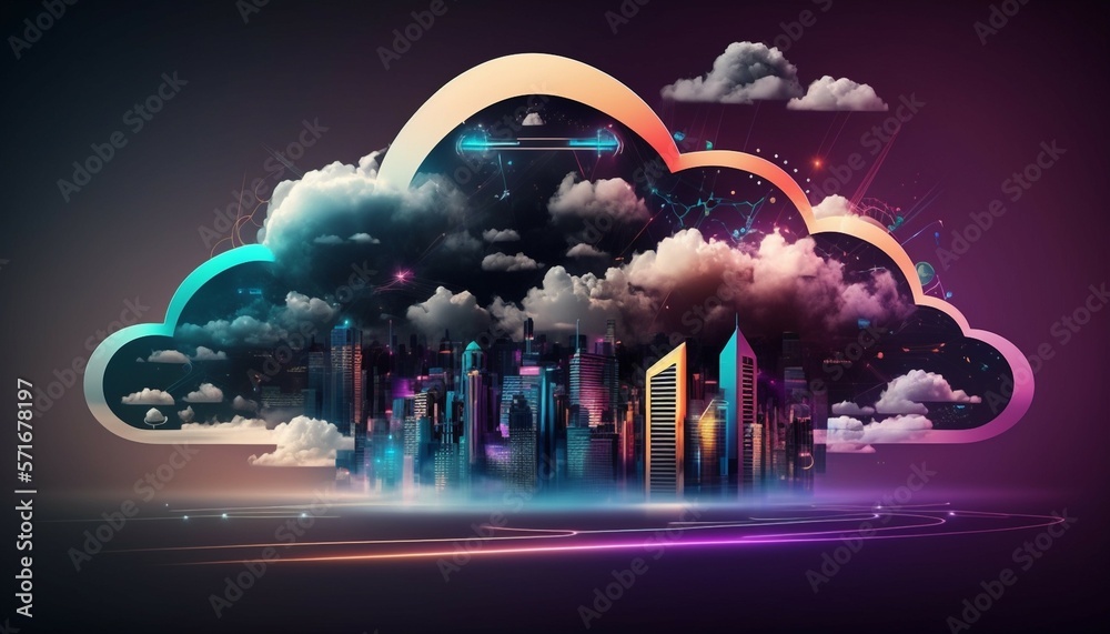 Cloud computing concept. Data concept. Futuristic illustration ...