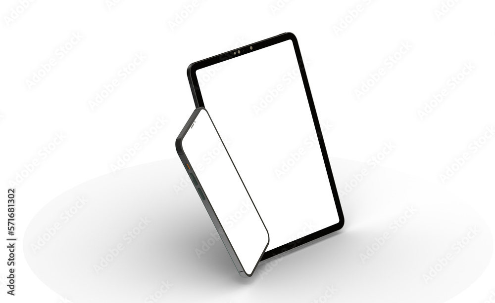 Blank screen realistic tablet frame, rotated position, side view, top ...