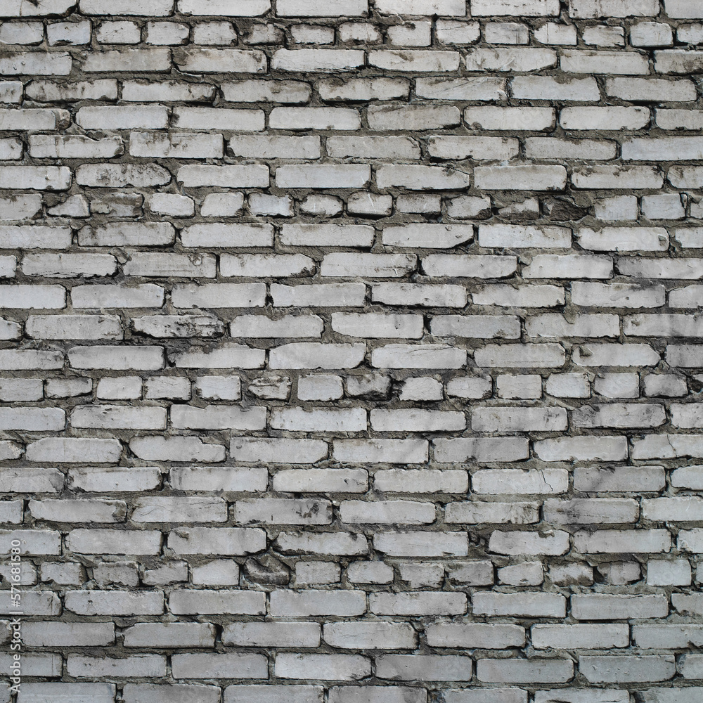 Grayscale backdrop with old realistic white brick wall. Minimal ...