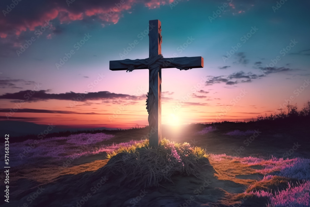 The Ultimate Sacrifice, Jesus Christ on the Cross at Sunset. Generative ...