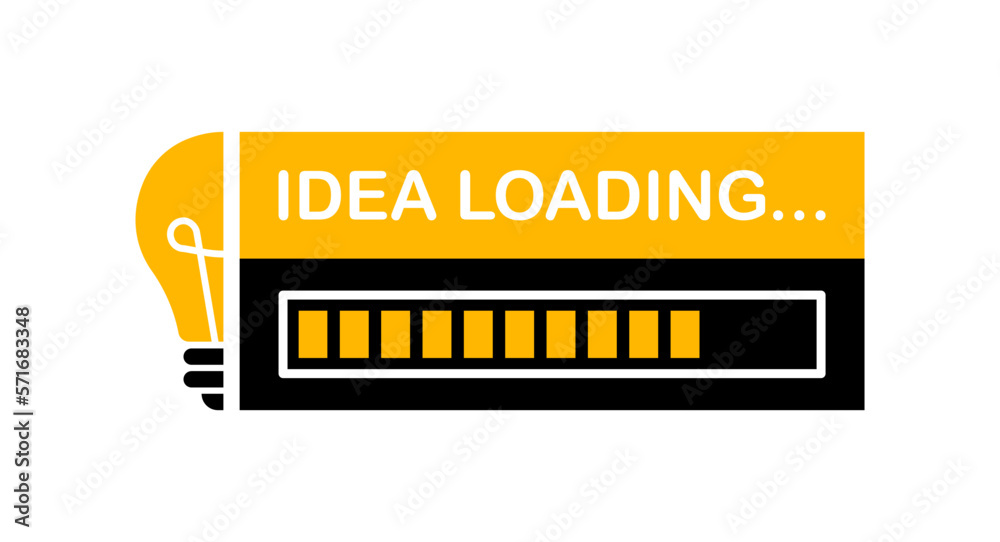 Idea loading with light bulb. Loading bar. Creativity and innovation. Idea beeing processed for ...