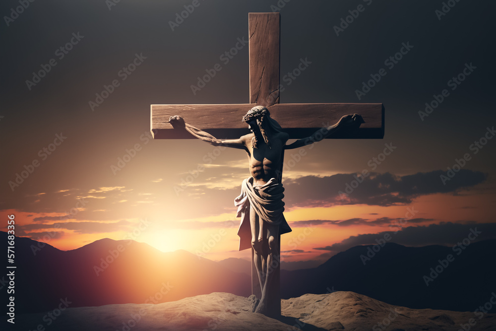 The Ultimate Sacrifice, Jesus Christ on the Cross at Sunset. Generative ...