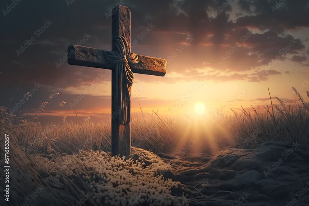 The Ultimate Sacrifice, Jesus Christ on the Cross at Sunset. Generative ...