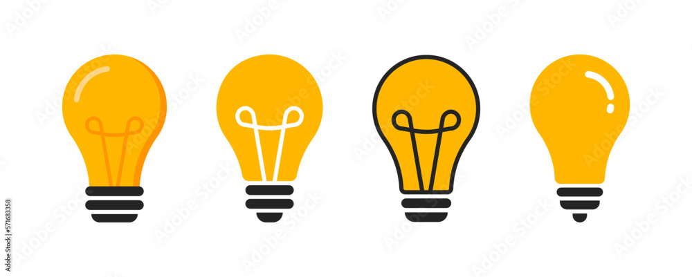 Light bulb icon set. Bulb icons. Idea, energy and creative thinking ...