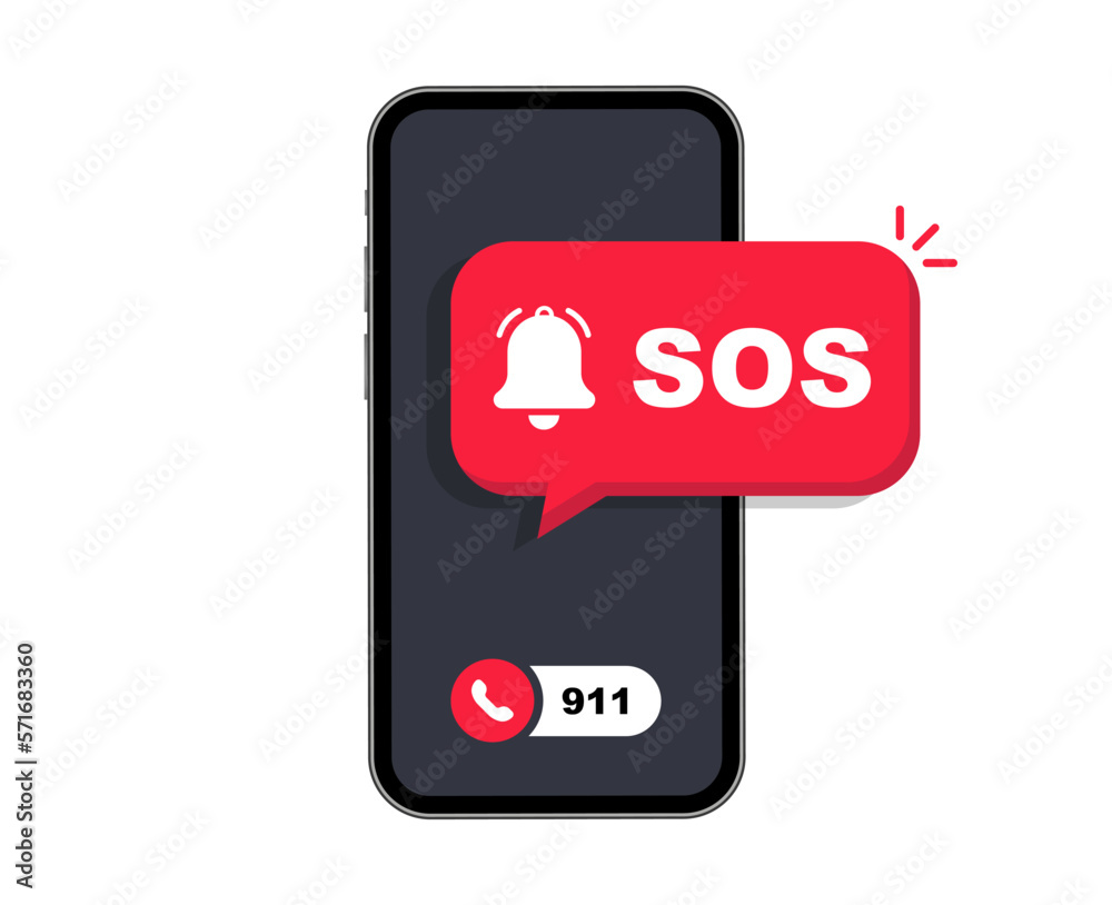 SOS emergency call in the phone. SOS message. SOS bell red icon ... SOS emergency call in the phone. SOS message. SOS bell red icon ...