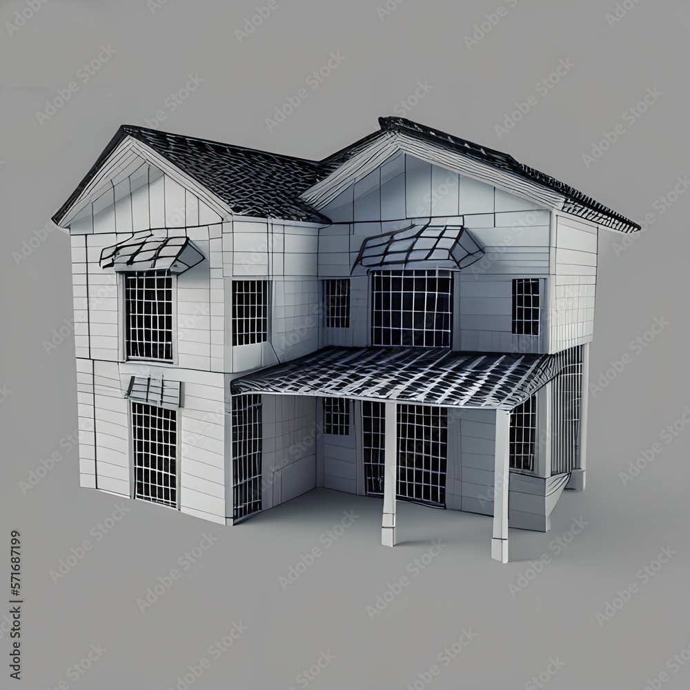 3D model of the family house, detached house, comfortable living ai ...