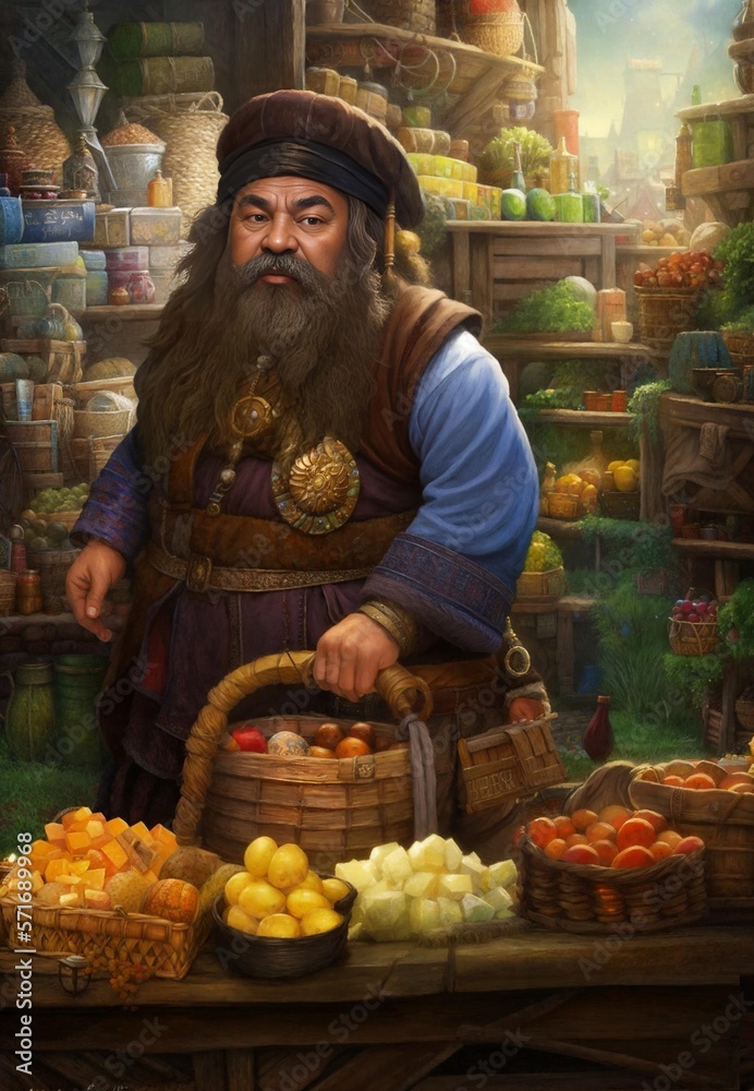 Dwarf merchant in a general store. Fantasy. Generative AI. Stock ...