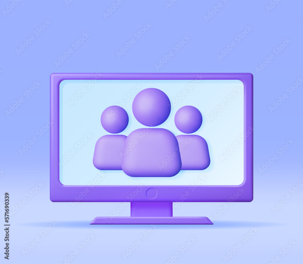 3D Simple Group User Icon in Computer. Render Group Profile Photo ...