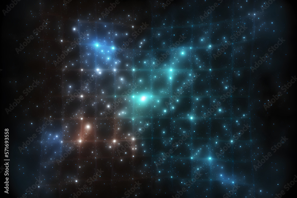 Grid of stars and nebula in night sky web banner. Space background ...