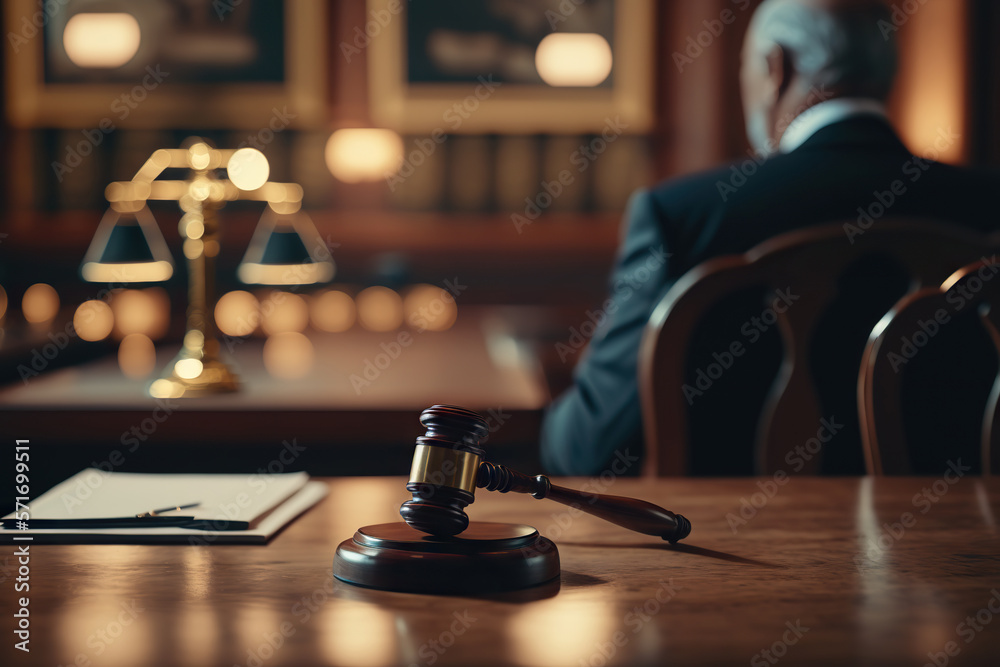 Judge gavel, Scales of Justice and blurred figure of Judge in the Court ...
