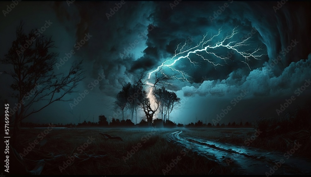 Dark night sky with a flash of lightning across the image Stock ...