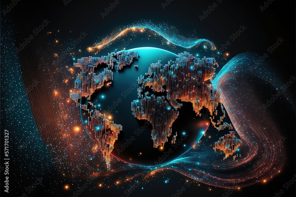Planet earth where the continents are raised and composed of particles ...