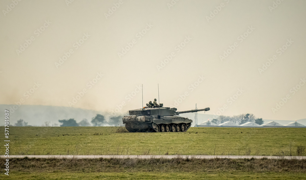British army FV4034 Challenger 2 ii main battle tank in action, gun ...