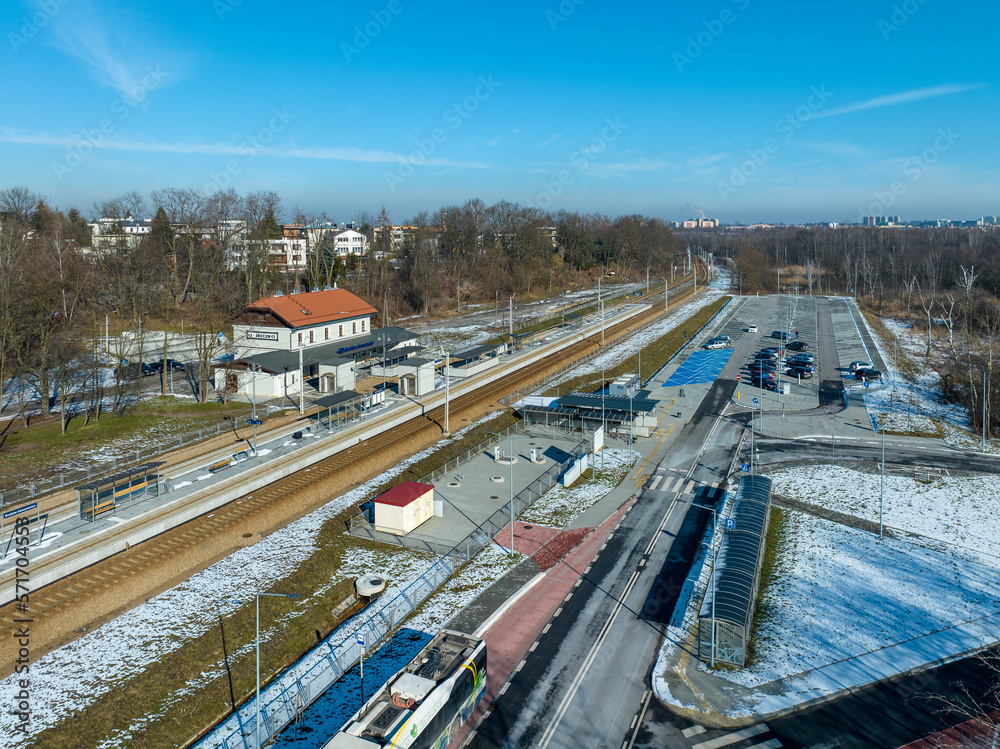 Newly modernized small railway station in Swoszowice district in Krakow ...