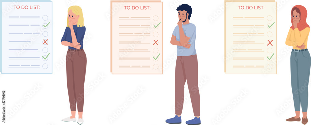 Successful people planning to do lists semi flat color vector ...