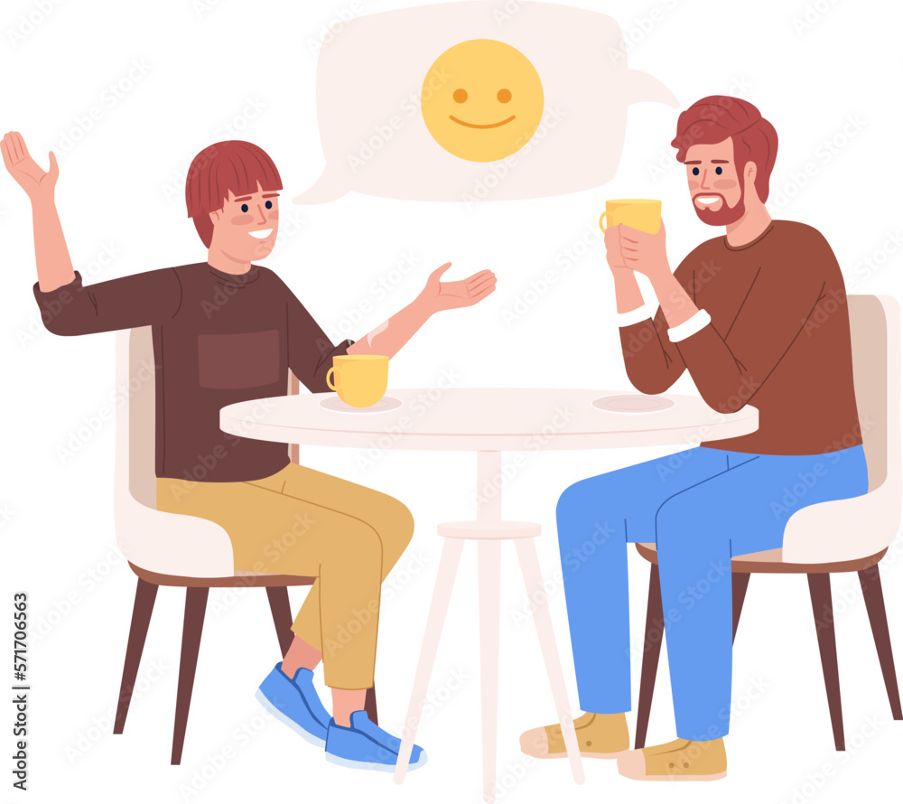Teenage boy having good conversation with father semi flat color vector ...