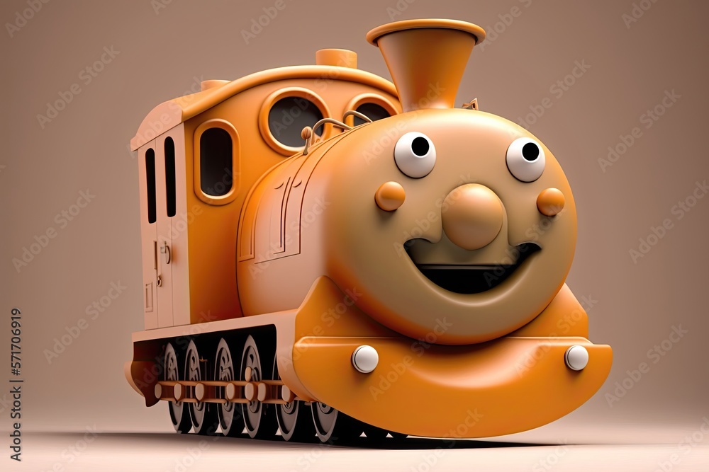 Cute 3D cartoon of train character. Generative AI Stock Illustration ...