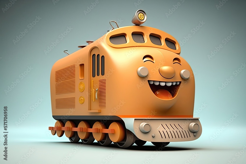 Cute 3D cartoon of train character. Generative AI Stock Illustration ...