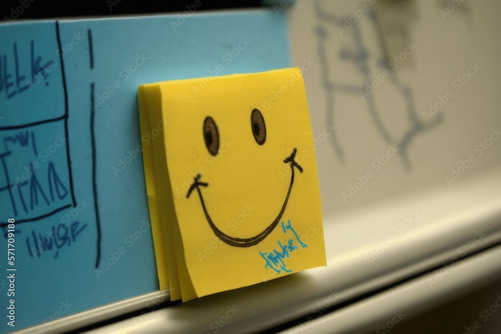 Hand-Drawn Smiley Face Sticky Note Art: Happy vs. Sad Emotions Concept ...