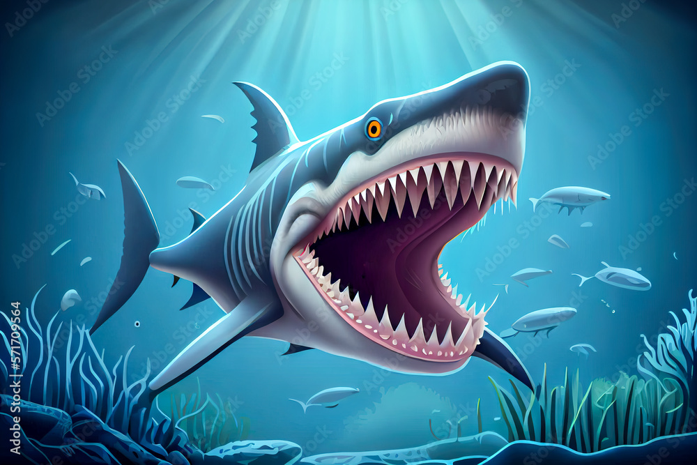 cartoon shark 3d with open mouth. Generative AI Stock Illustration ...