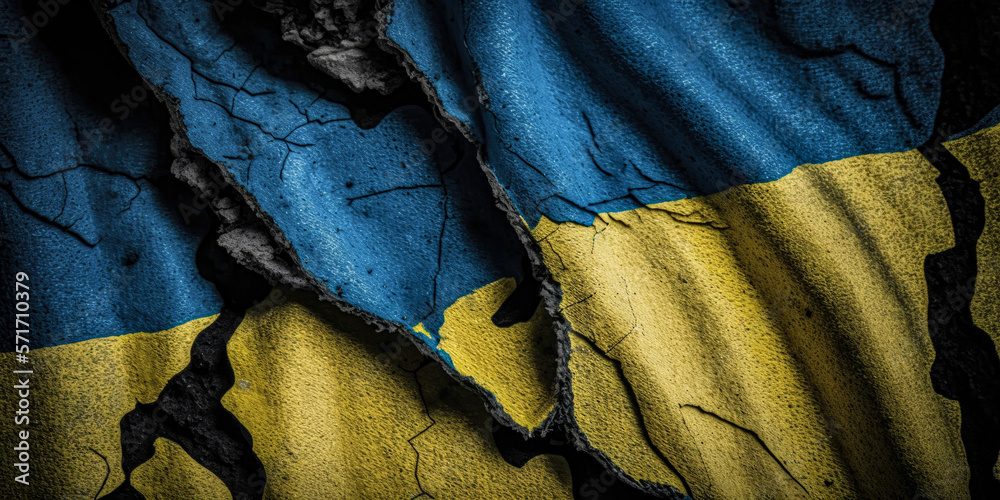 Cracked, Broken, Shattered, Rubble, Ukraine, Ukrainian Flag in Pieces ... Cracked, Broken, Shattered, Rubble, Ukraine, Ukrainian Flag in Pieces ...