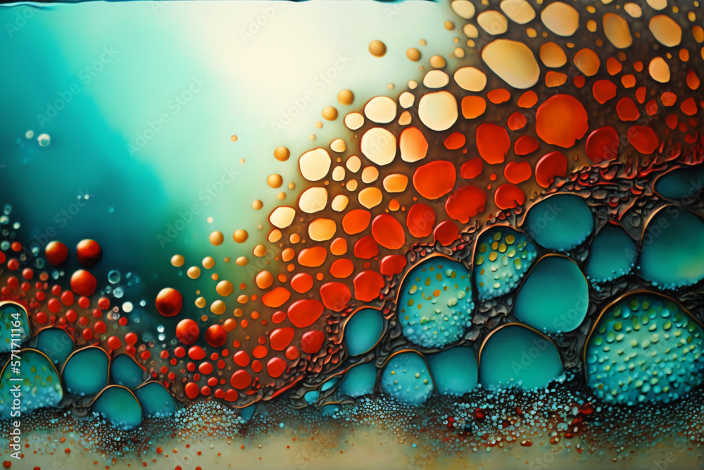 abstract pointillism background, glass, golden streams, blue and red ...