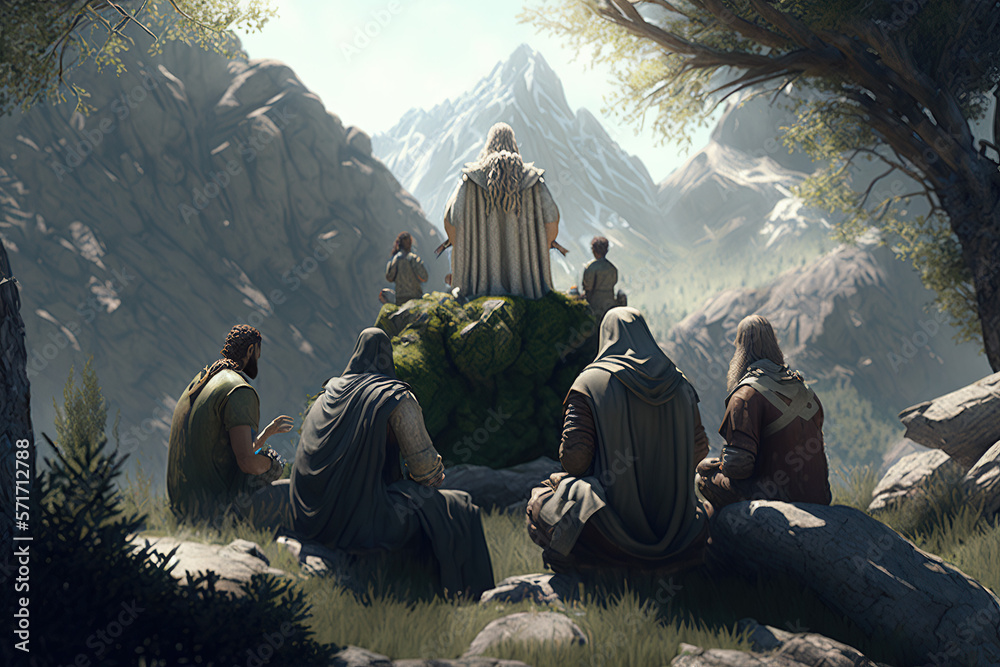 Jesus Teaching on top of the rock, Sermon of the Mountain, Christ ...