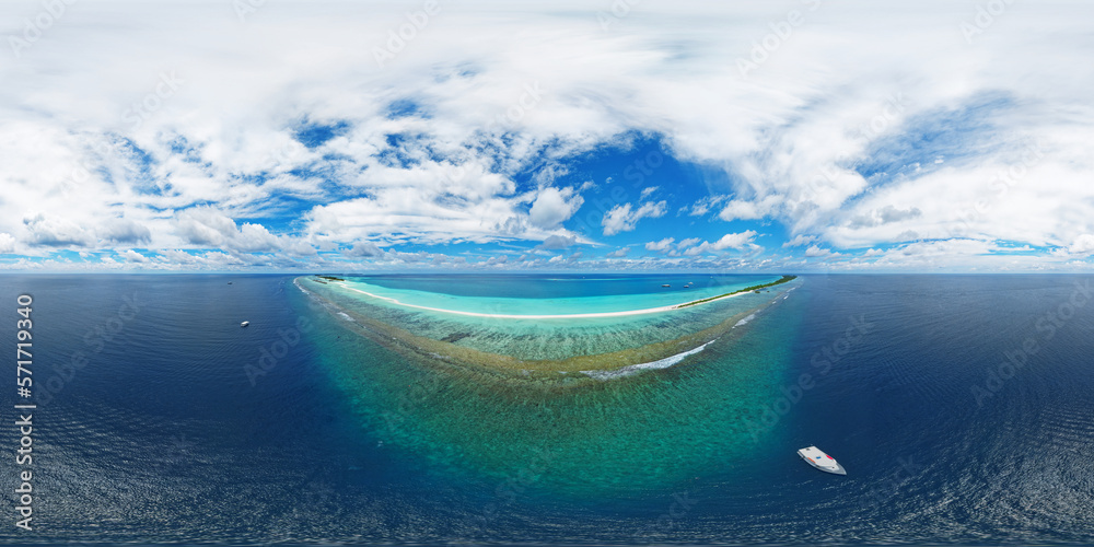 Panoramic view of one of the atolls in the Maldives from a bird's eye ...