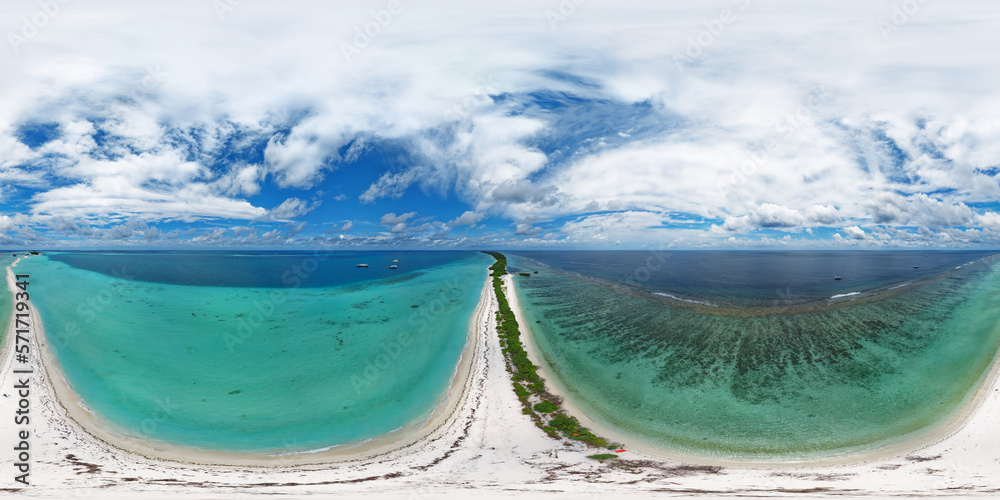 Panoramic view of one of the atolls in the Maldives from a bird's eye ...