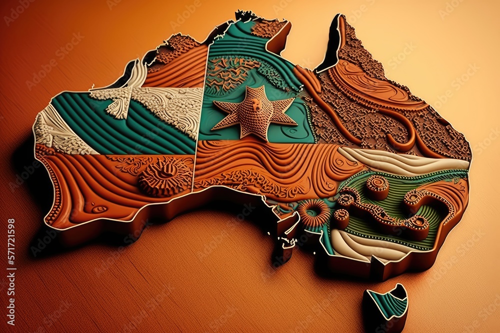Australian outline in tribal pattern, map of australia in de colours ...