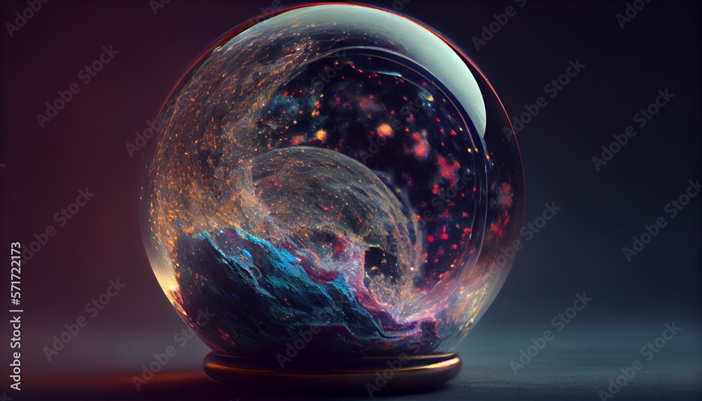 galaxy stored in a glass sphere, High Contrast, Glowing Edges, VFX AI ...