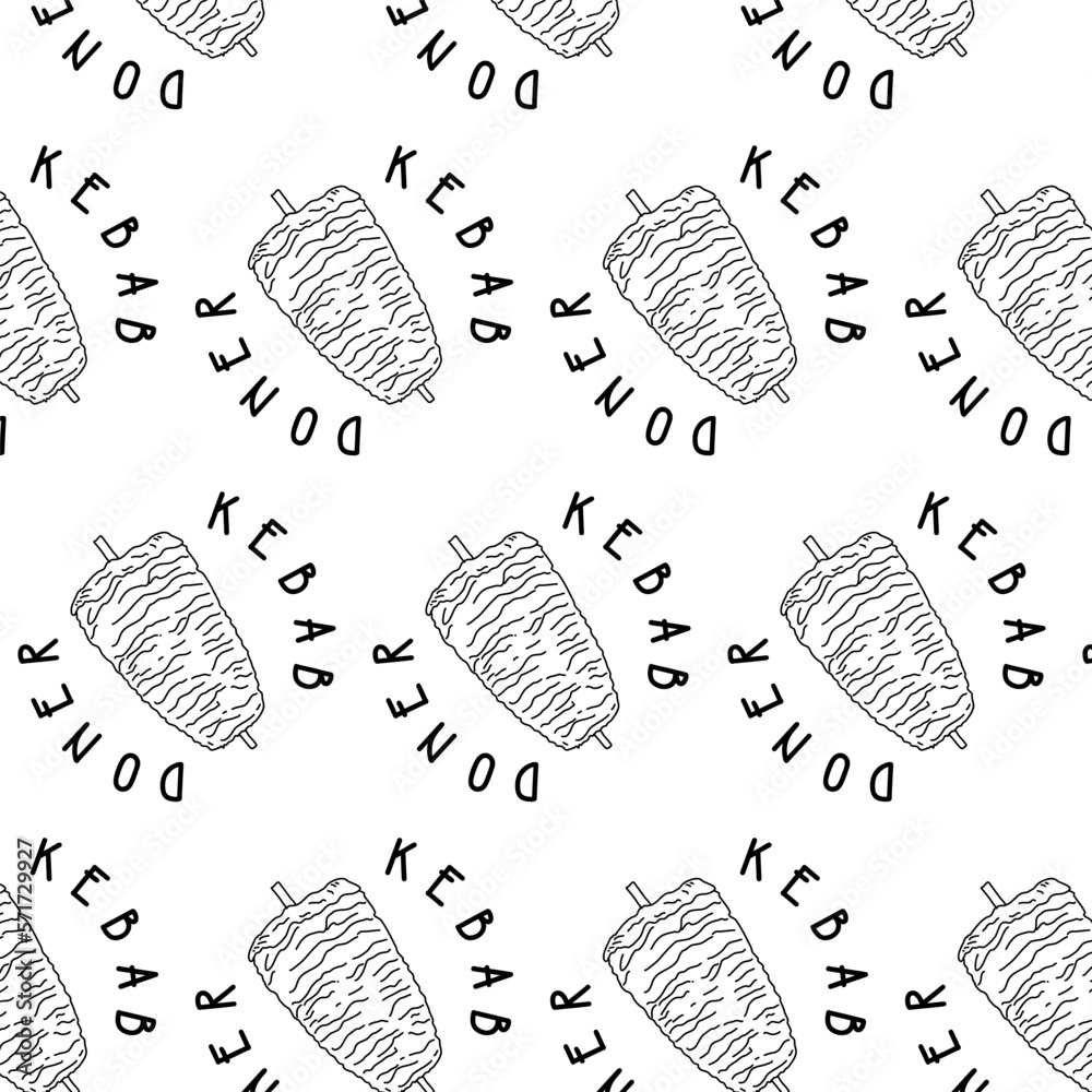 Shawarma Kebab logo pattern fast food. Seamless pattern. Concept of ...