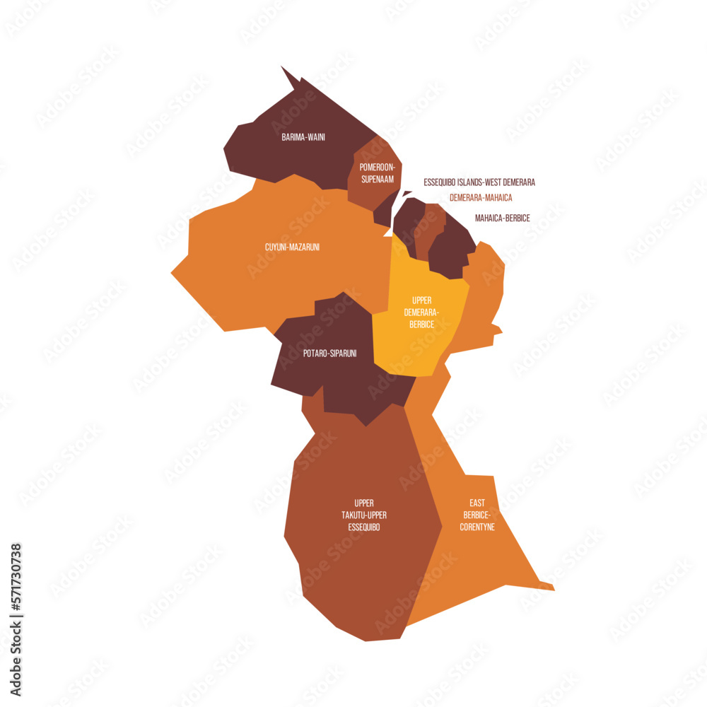 Guyana political map of administrative divisions - regions. Flat vector ...