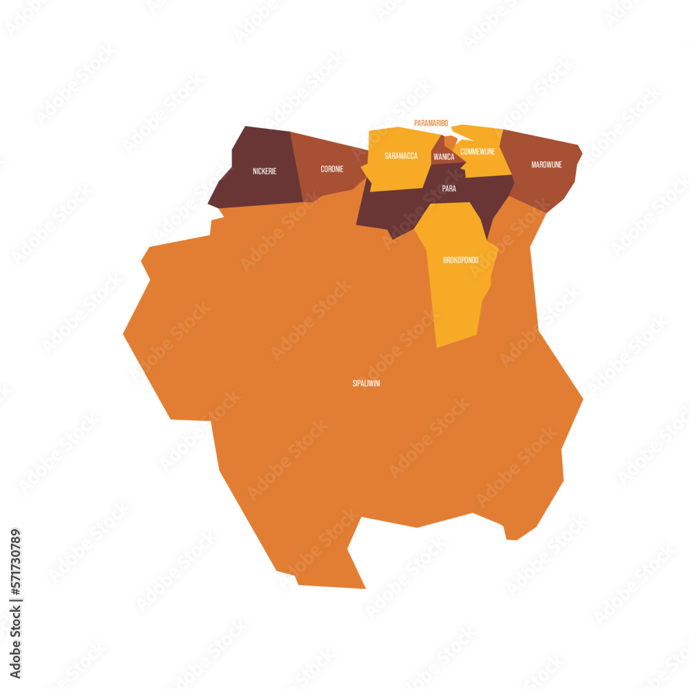Suriname political map of administrative divisions - districts. Flat ...