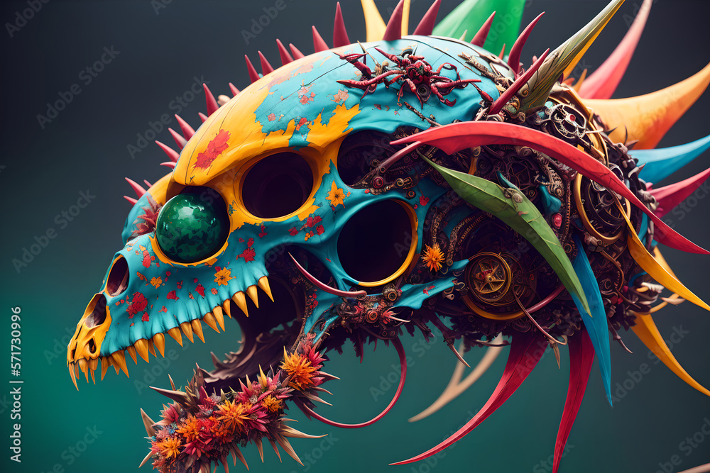 Hellish monster with fangs and horns, rotted flesh, empty eye sockets ...